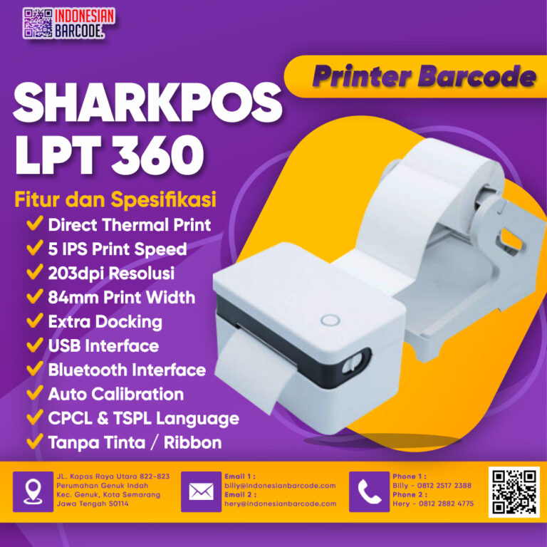 Sharkpos LPT 360 Printer Barcode Thermal Bluetooth Indonesian Barcode