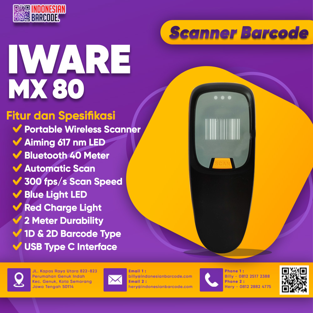 IWare MX 80 Scanner Barcode 2D Indonesian Barcode